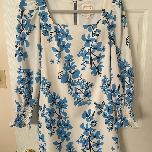 Sail to Sable | Dresses | Sail To Sable White And Blue Puff Sleeve ...